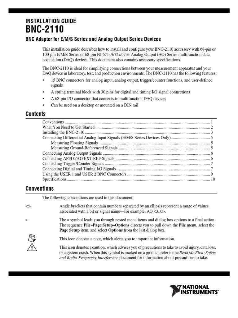 BNC 2110 Manual | PDF | Electromagnetic Compatibility | Data Acquisition
