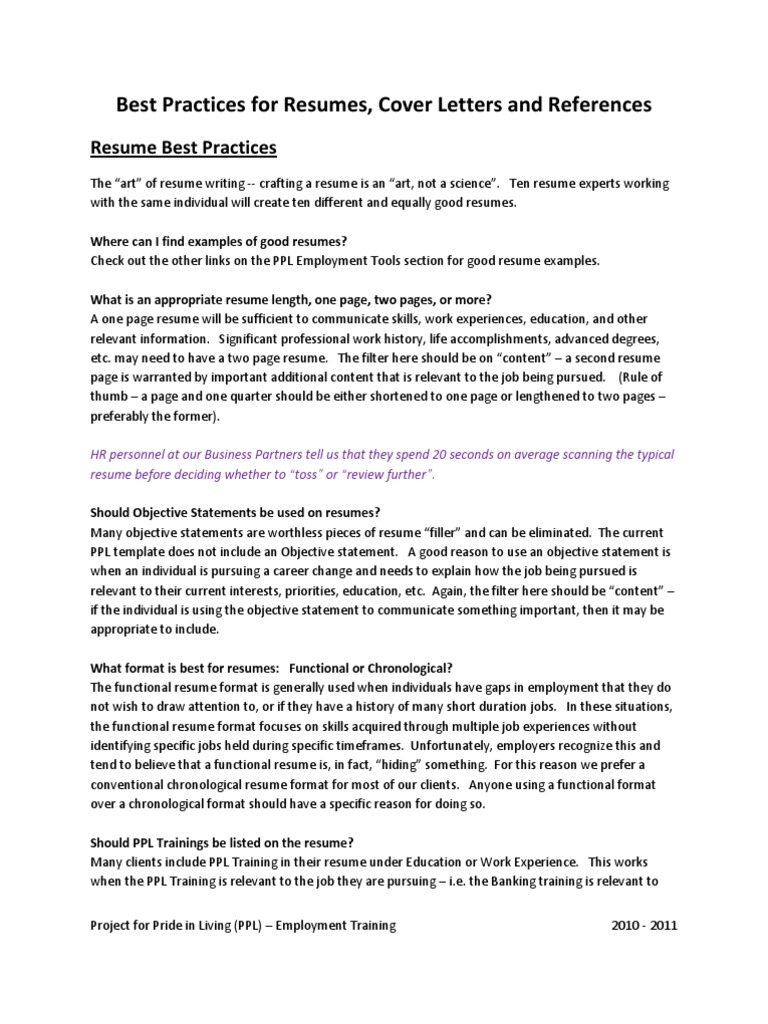 Resume and Cover Letters Staff Best Practices Updated Sept 2010 For ...