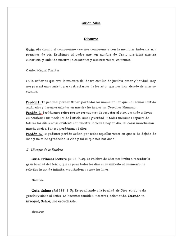 Misa Guión Enviar | PDF | Misa (liturgia) | Perdón