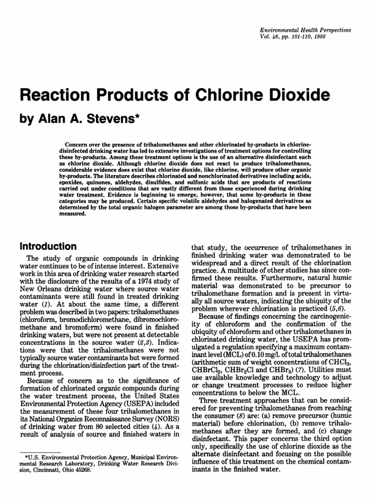 Reaction Products Chlorine Dioxide: by Alan A. Stevens | PDF | Chlorine ...