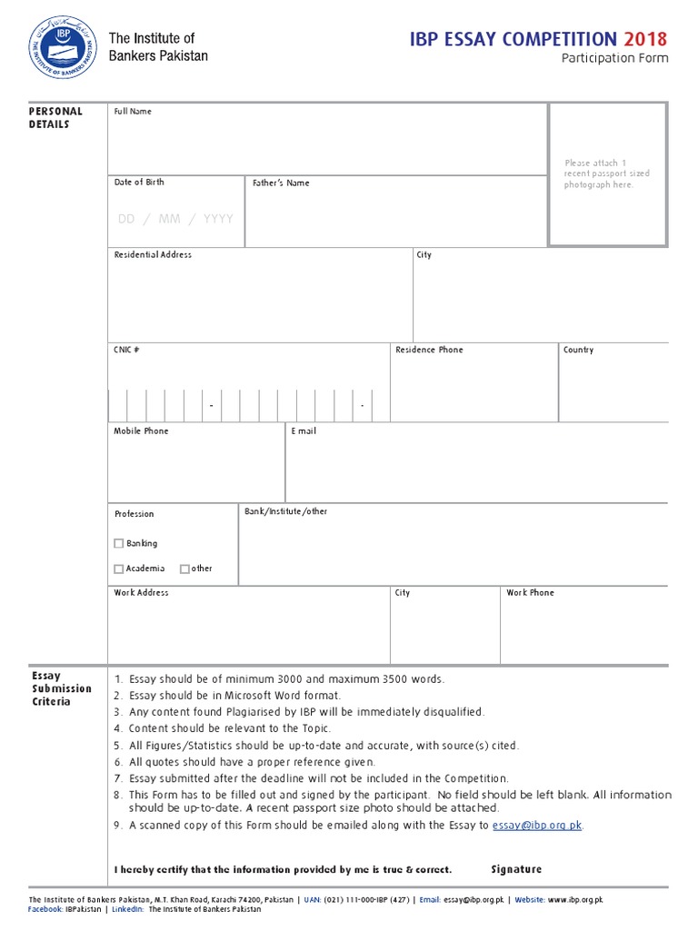 Ibp Essay Competition Participation Form | Download Free PDF | World ...
