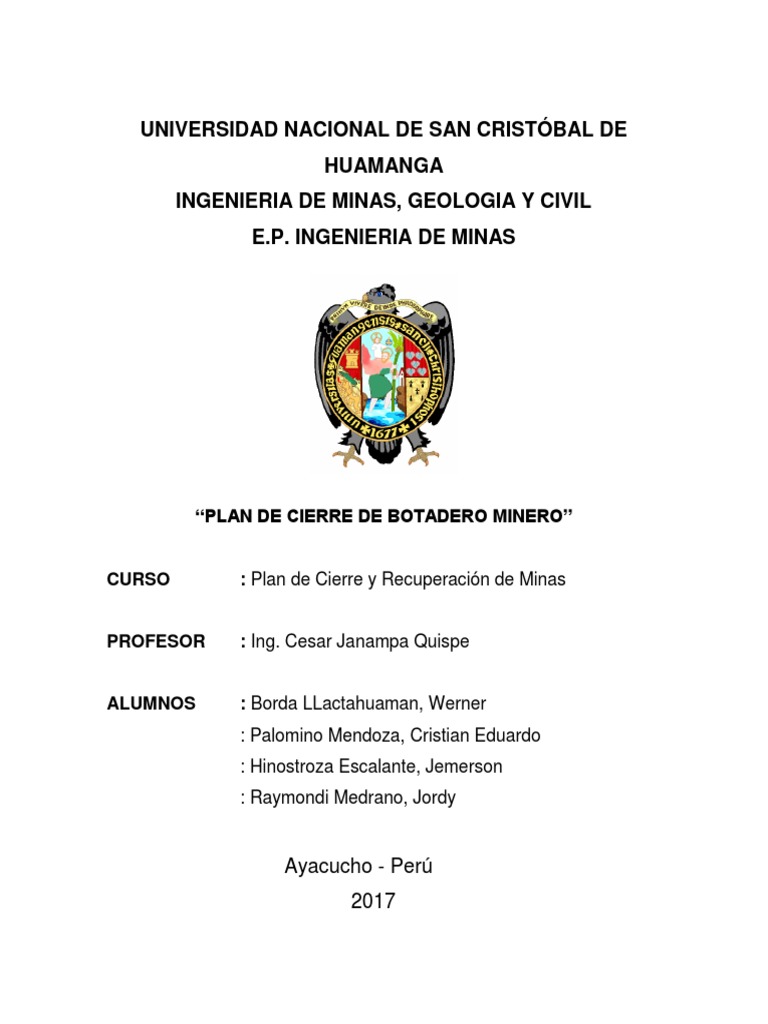 Plan de Cierre de Botadero Minero | PDF | Minería | Agua