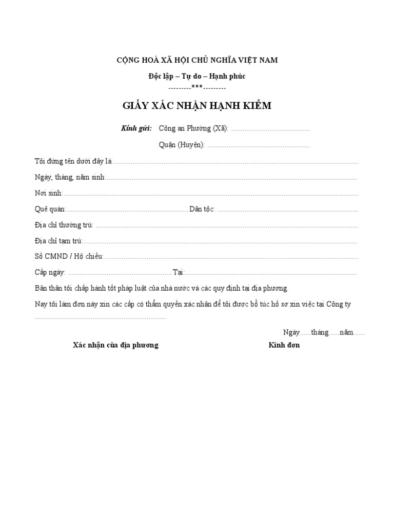 Mau Giay Xac Nhan Hanh Kiem | PDF