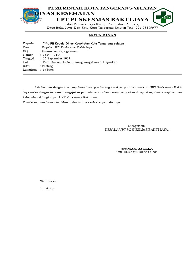 Nota Dinas Penghapusan Barang