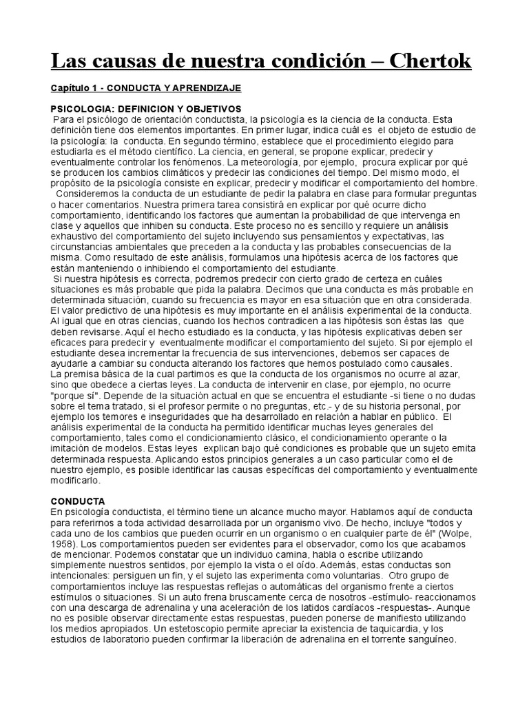 Chertok - Capitulos 1 y 2 | PDF | Psicoterapia | Aprendizaje
