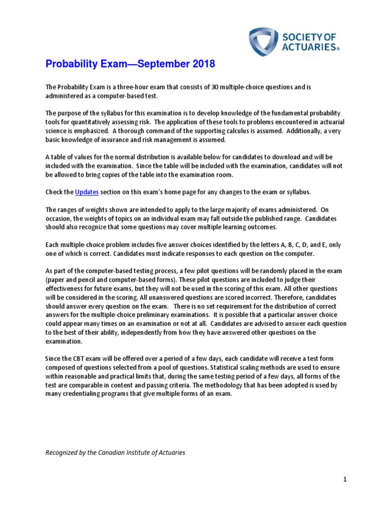 Actuarial Probability Exam Guide | PDF | Probability Distribution ...