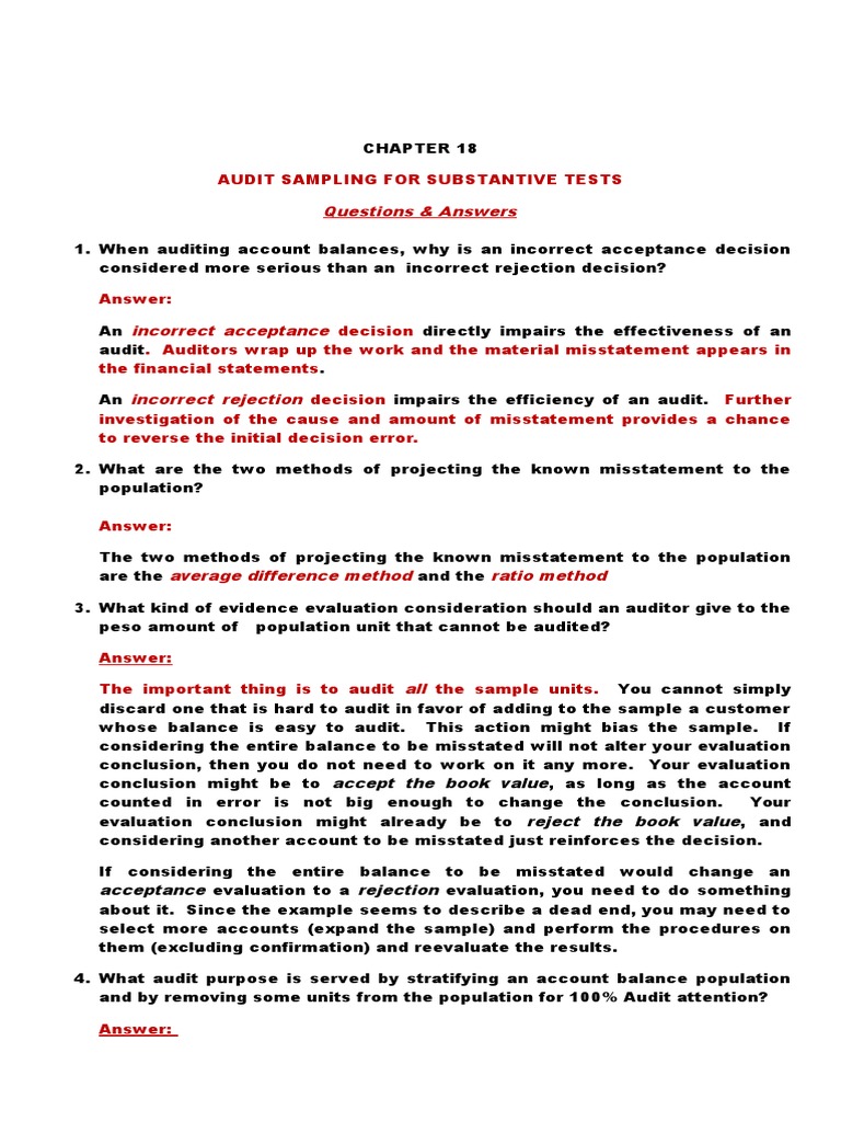 Chapter 18 Answer | PDF | Audit | Sampling (Statistics)