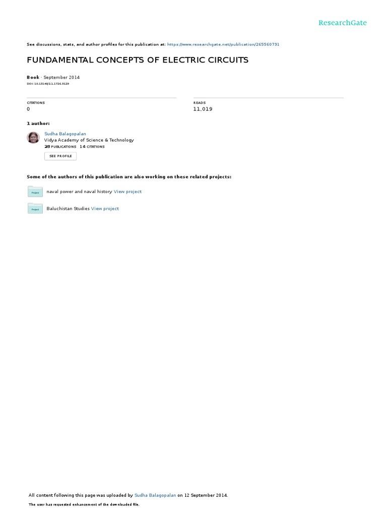 Fundamental Concepts of Electric Circuits: September 2014 | PDF | Electrical Network | Capacitor
