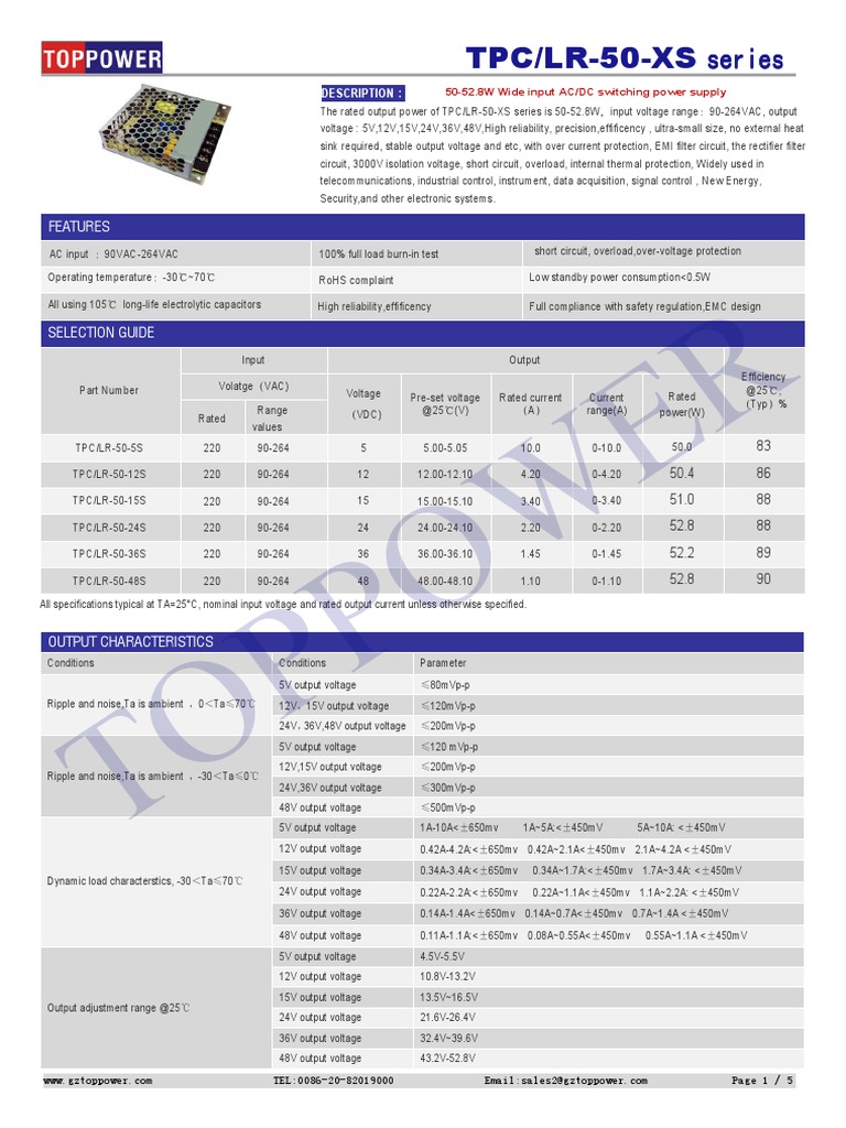 Toppower: TPC/LR-50-XS Sssseries Eries Eries Eries | PDF | Power Supply ...