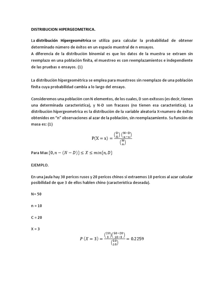 Distribucion Hipergeometrica | PDF | Diferencia | Probabilidad