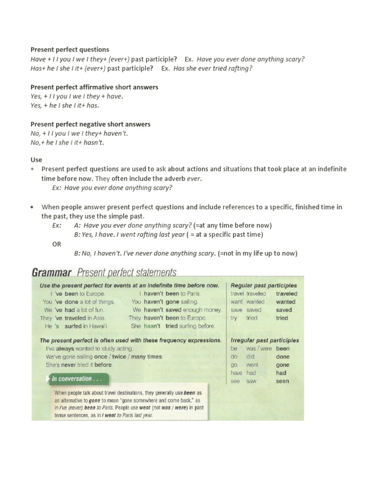Present Perfect Questions | PDF | Verb | Linguistic Morphology