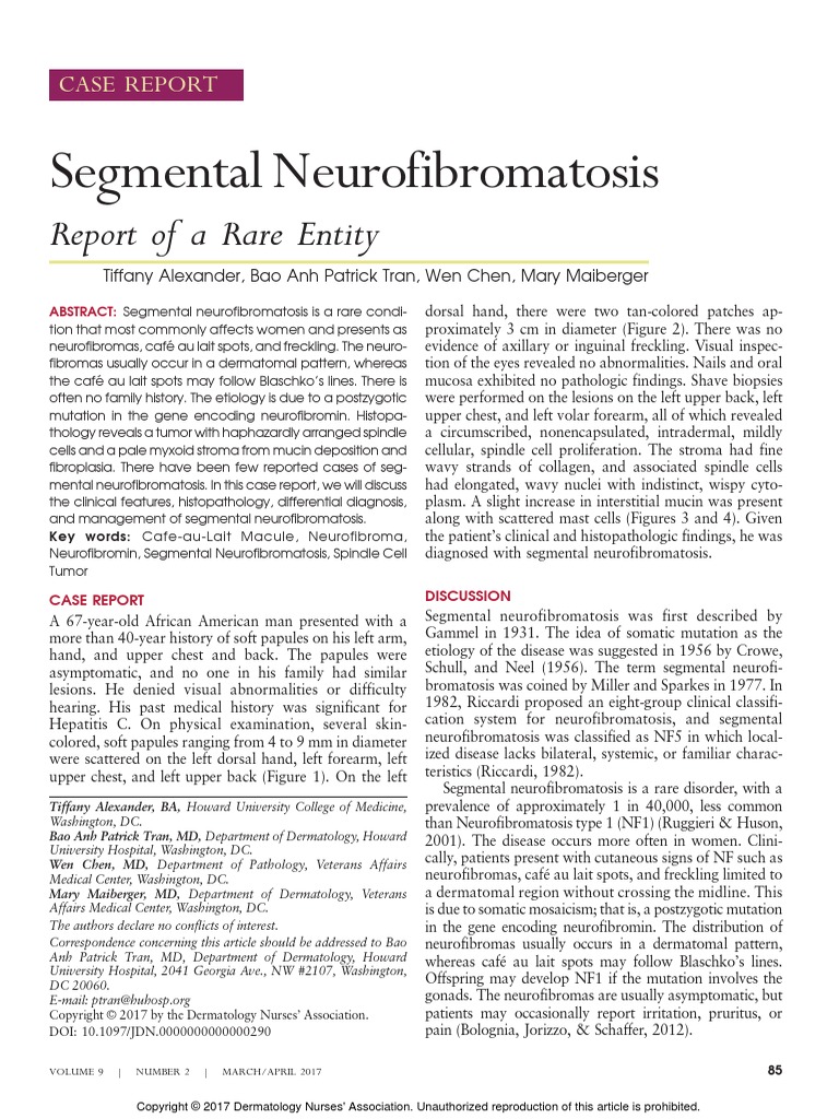 Segmental Neurofibromatosis: Report of A Rare Entity | PDF | Cutaneous ...