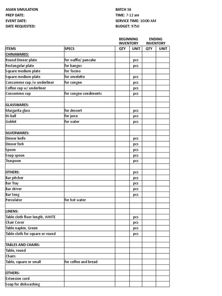Batch 16 Bfast Dining Requisition | PDF | Cooking, Food & Wine