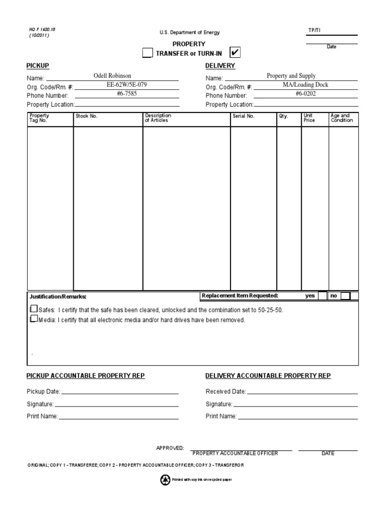 Property Transfer Form | PDF | Business
