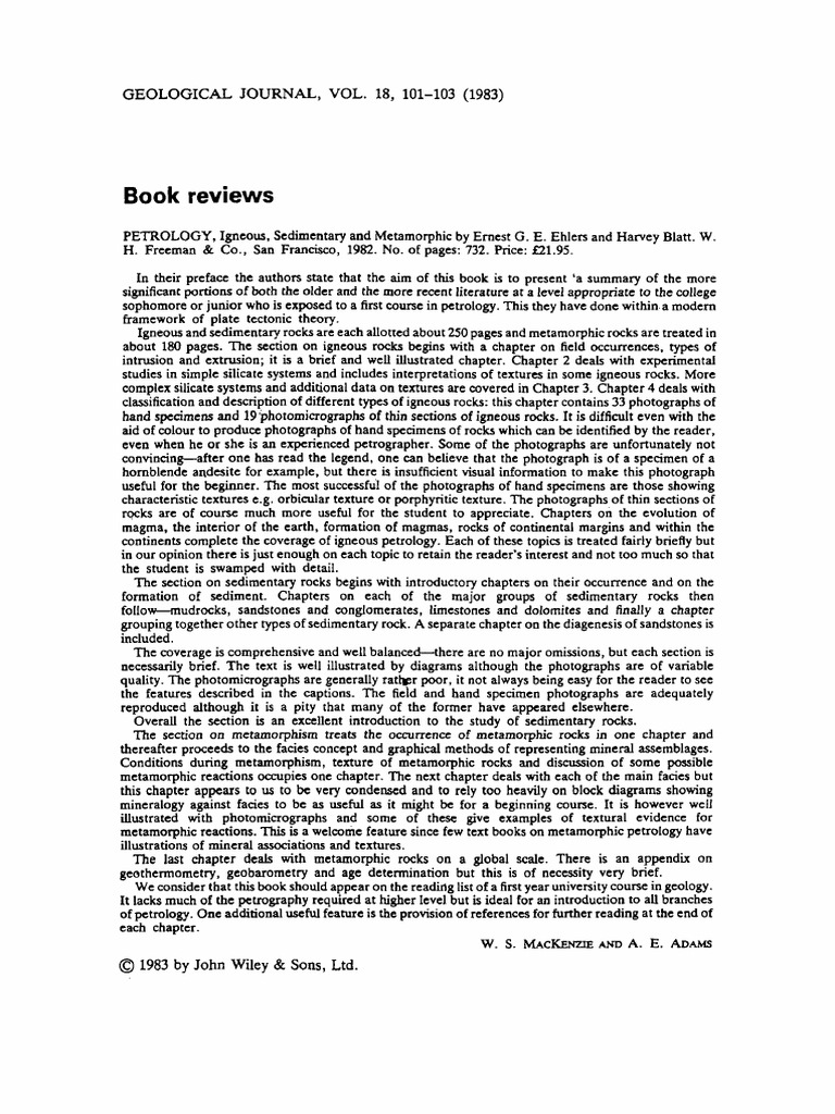 Book Reviews: Geological Journal | PDF | Rock (Geology) | Igneous Rock