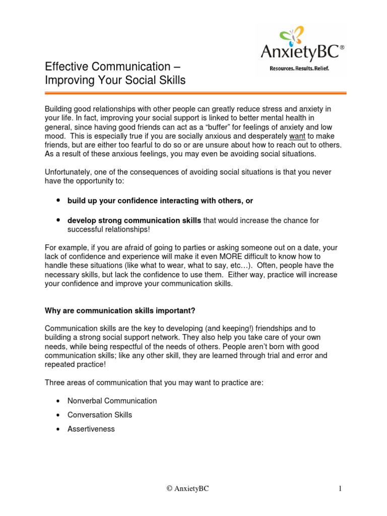 Effective Communication - Improving Your Social Skills | PDF ...
