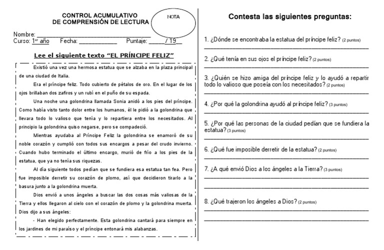 Comprensión del Príncipe Feliz | PDF | Ocio