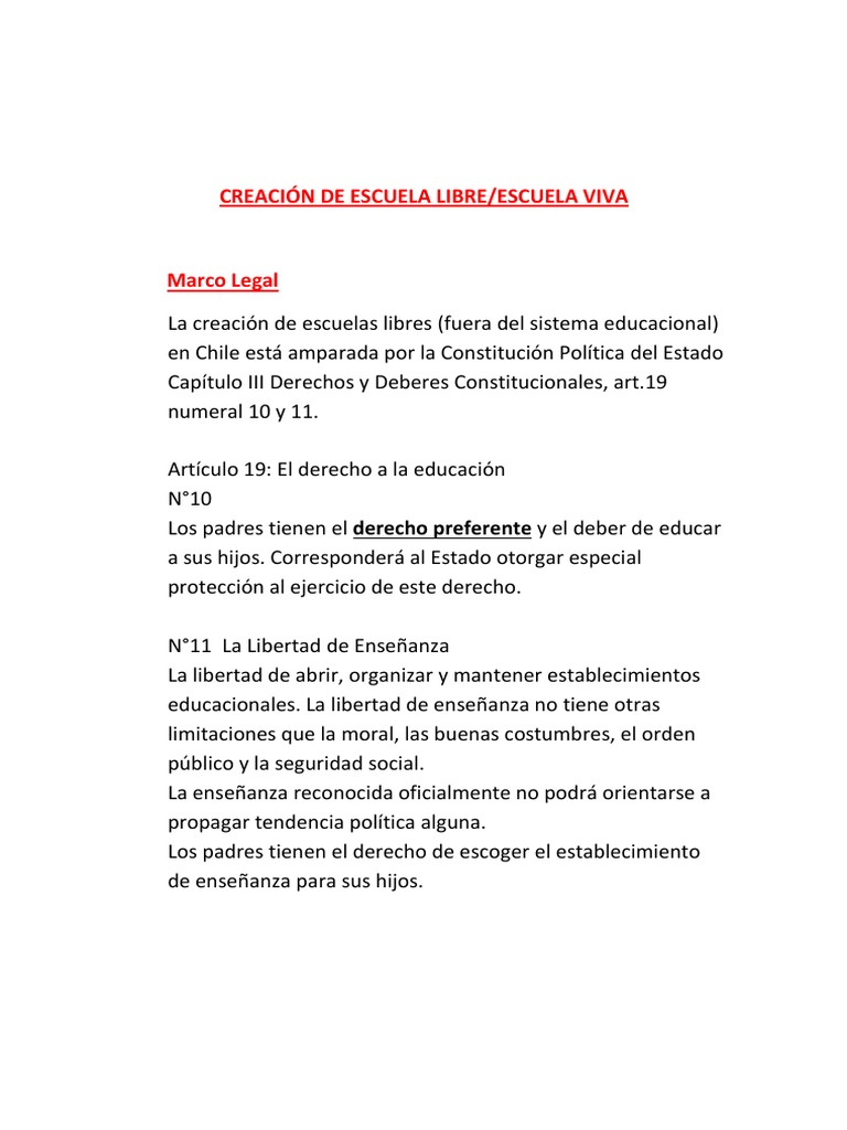 Como Hacer Una Escuela Libre en Chile | PDF | Educación de la primera ...