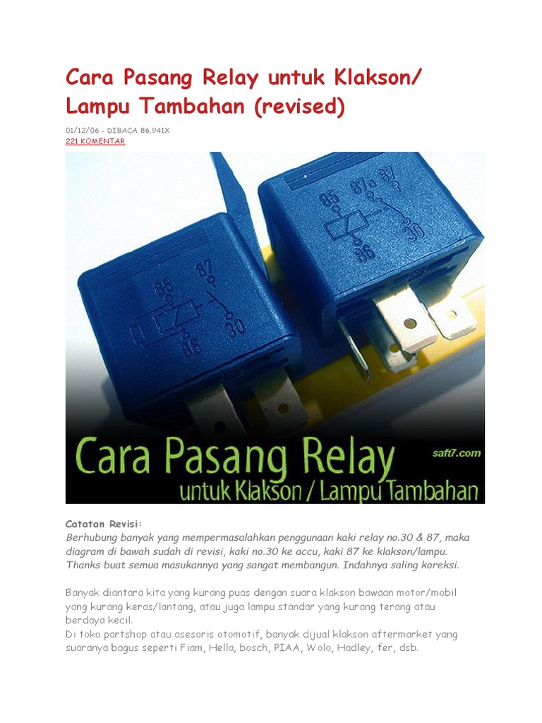 Cara Pasang Relay Untuk Klakson | PDF