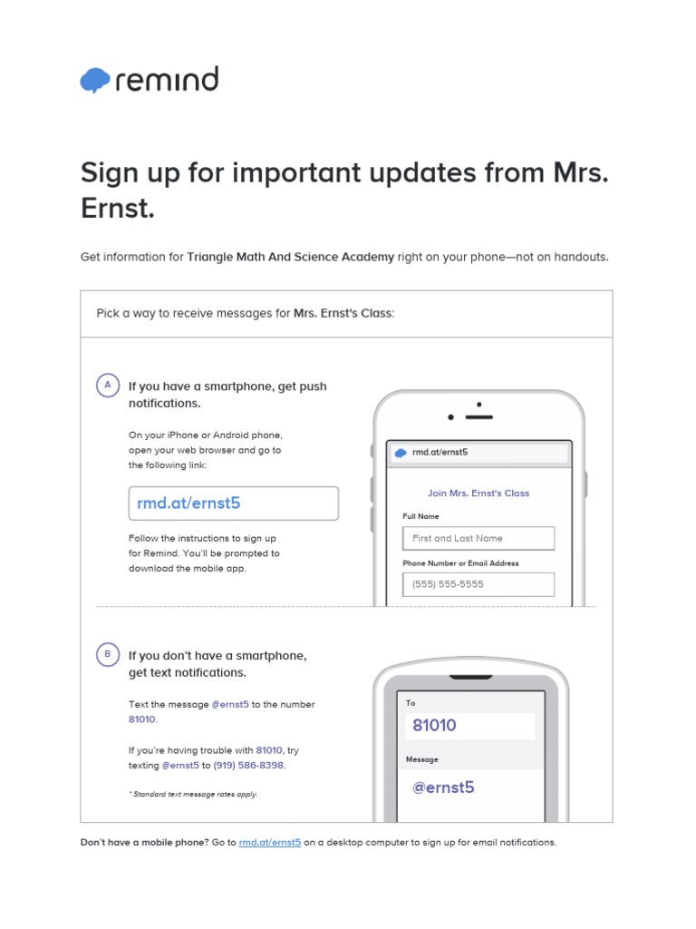 Remind Signup Code 2018-2019 | PDF
