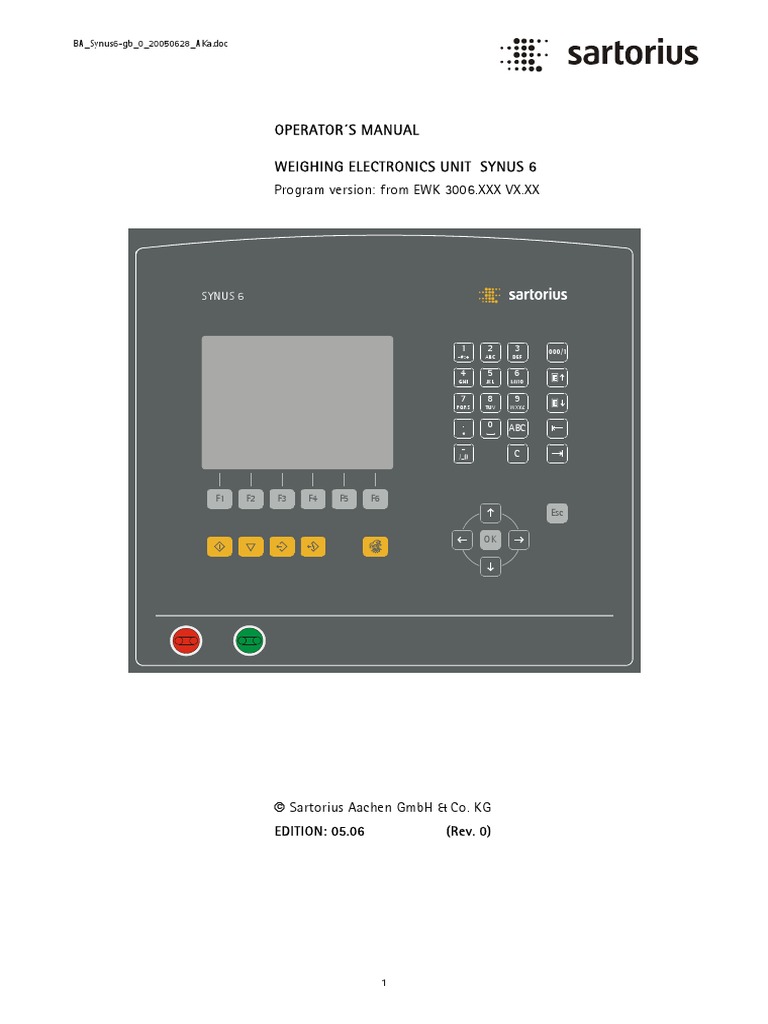 Operation Manual - SARTORIUS Checkweigher Synus6 | PDF | Filter (Signal Processing) | Menu ...