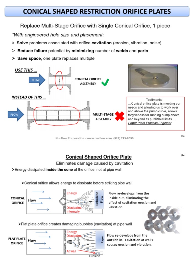 Conical Orifice Plate Benefits | PDF | Pump | Continuum Mechanics