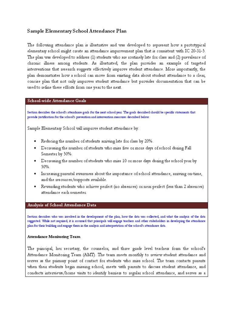 Elementary School Attendance Improvement Plan | PDF | School Counselor ...