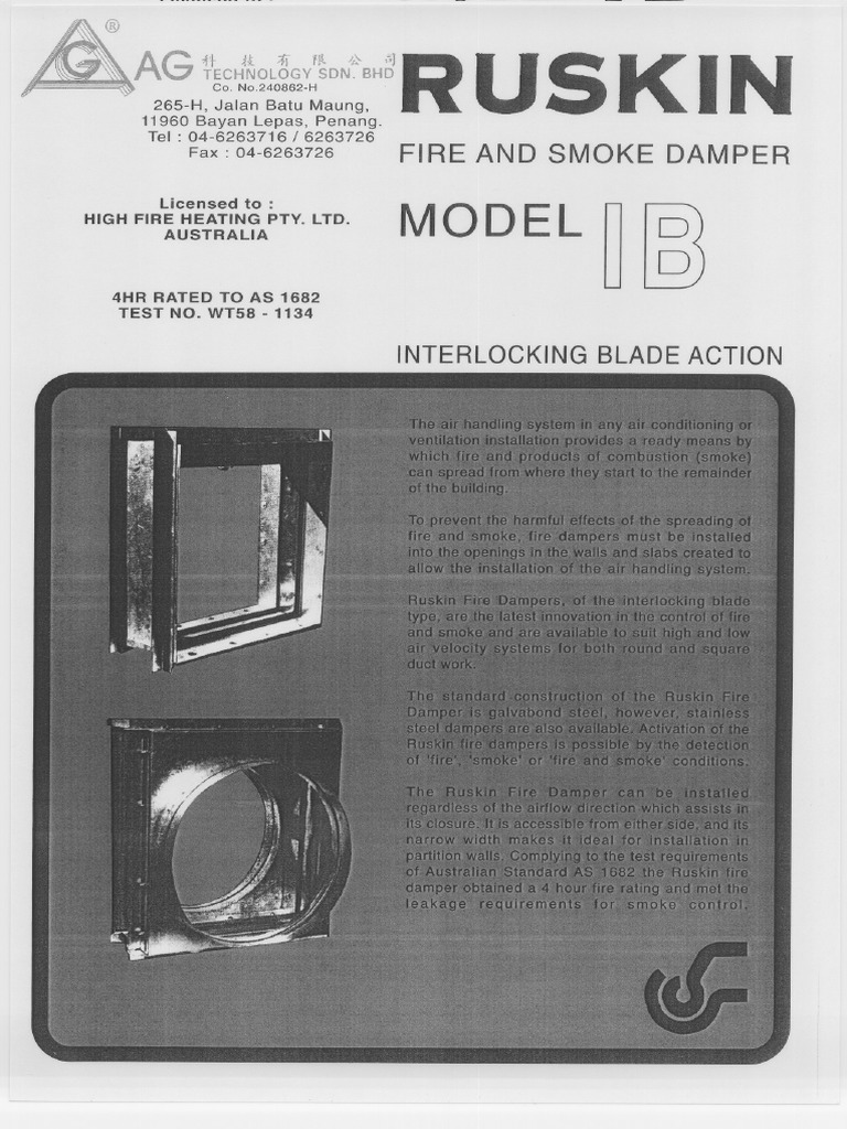 Ruskin Fire Damper Specifications | PDF | Duct (Flow) | Manufactured Goods