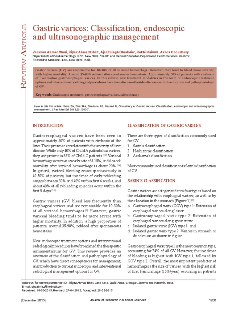 Gastric Varices: Classification, Endoscopic and Ultrasonographic ...
