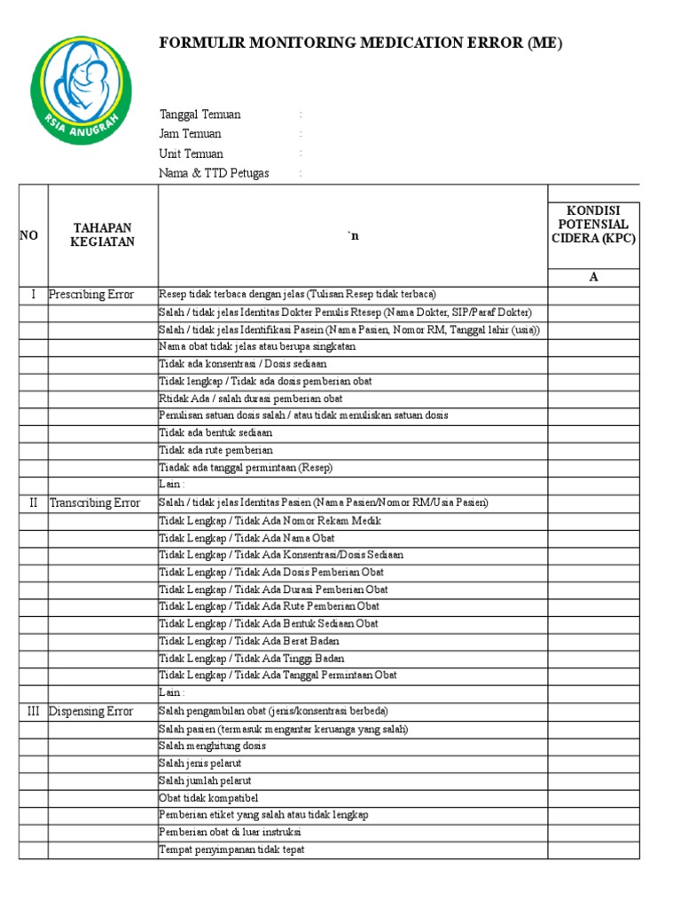 Formulir Monitoring Medication Error | PDF