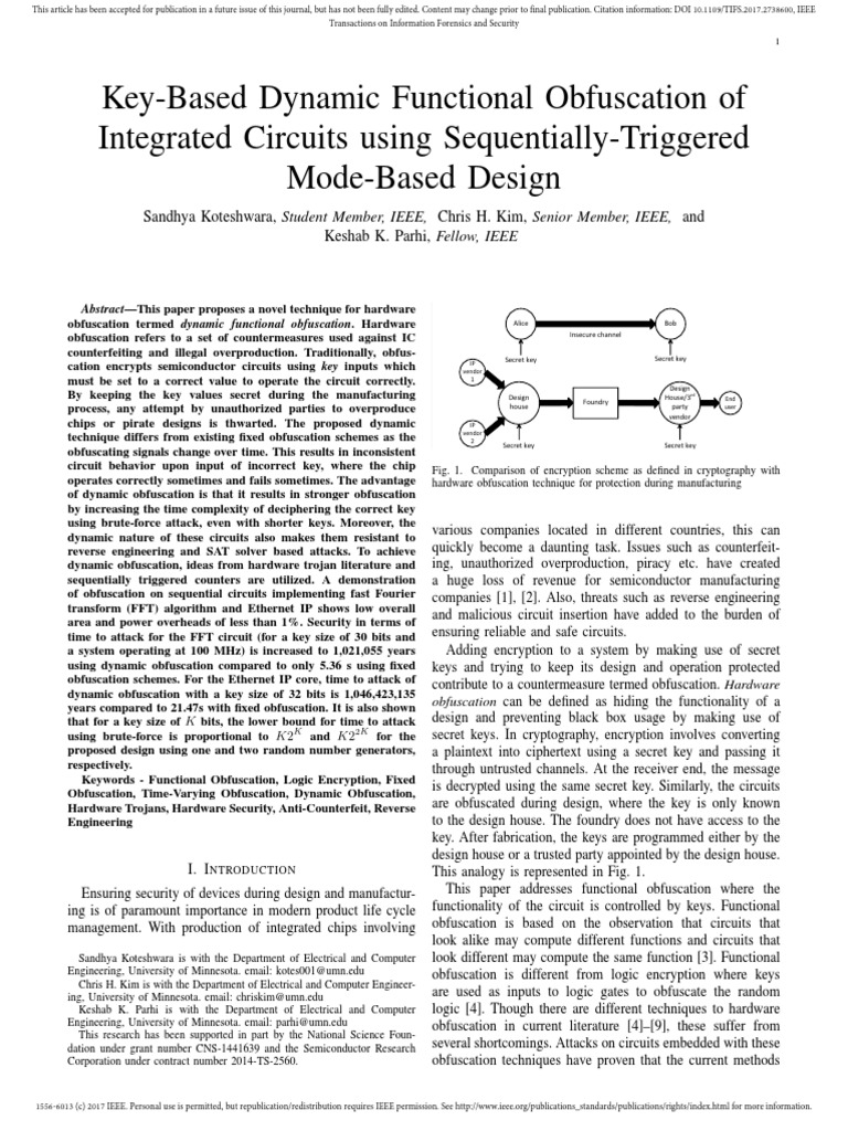 Key-Based Dynamic Functional Obfuscation of Integrated Circuits Using ...