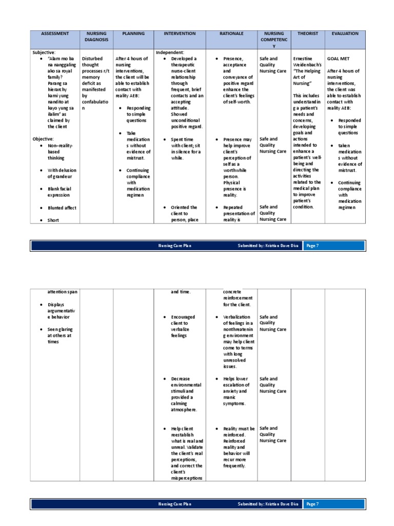 A Nursing Care Plan for a Client Experiencing Disturbed Thought ...