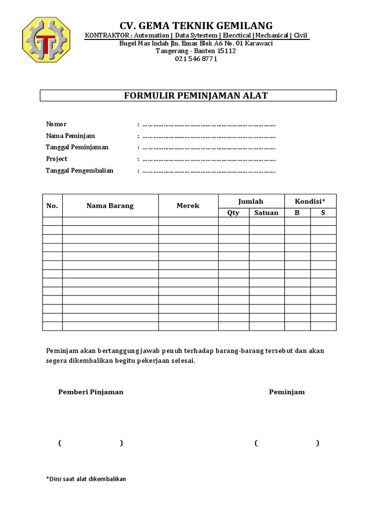 Formulir Peminjaman Alat | PDF