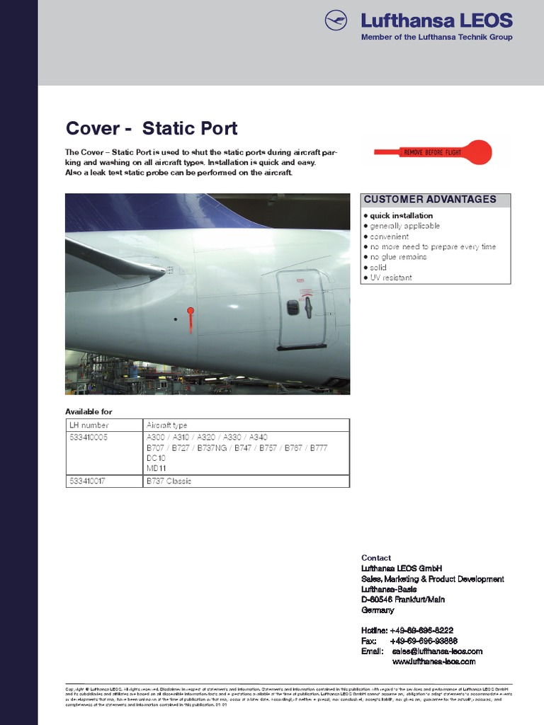 Cover Static Port_final | Aerospace Engineering | Aircraft