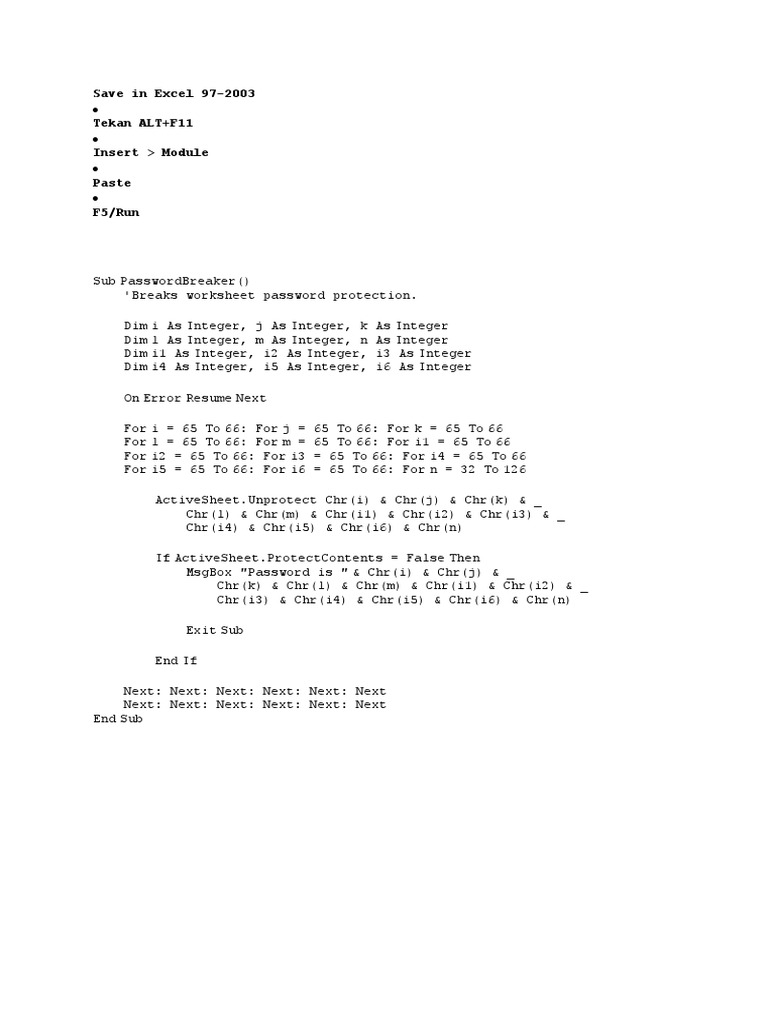Sub Password Breaker Excell | PDF | Teaching Methods & Materials