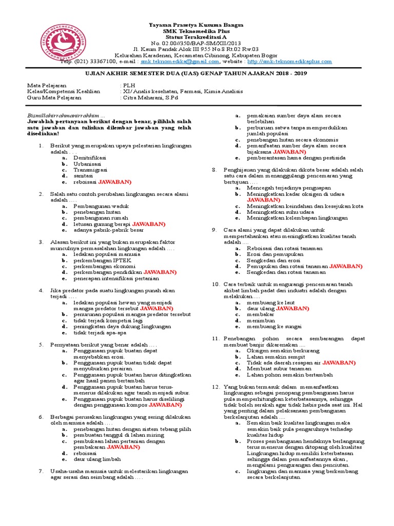 Soal PLH Uas Genap Kls Xi | PDF