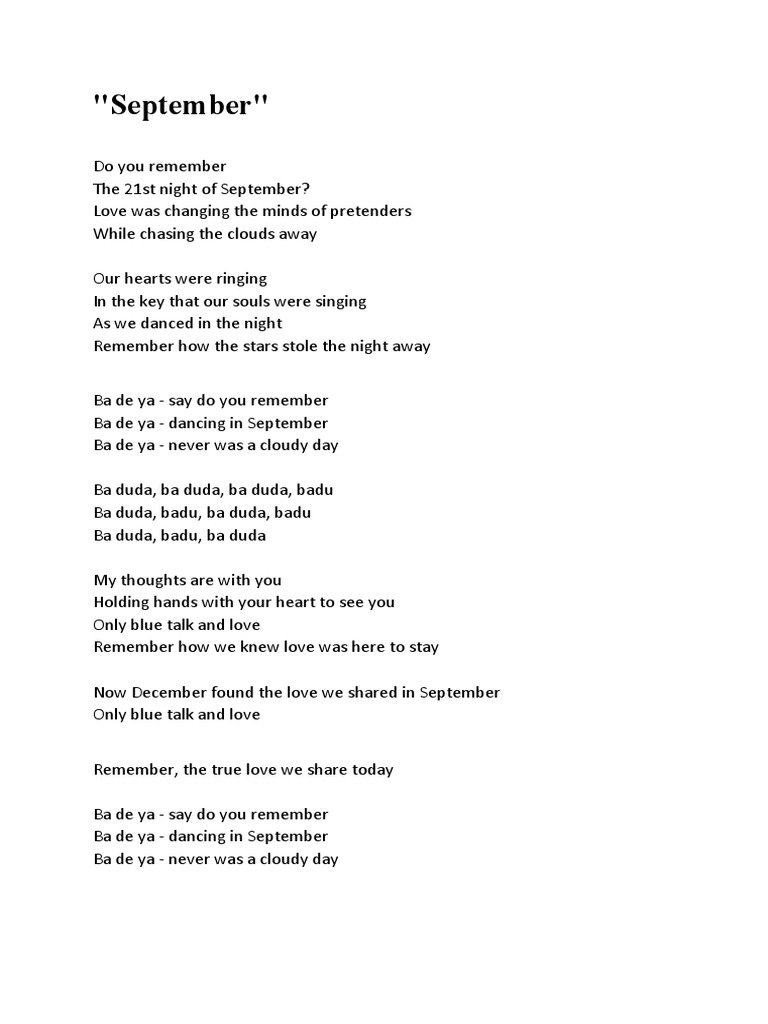 September Lyrics Pdf Recorded Music