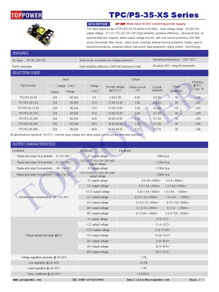TPC PS-35-XS | PDF | Power Supply | Electrical Engineering
