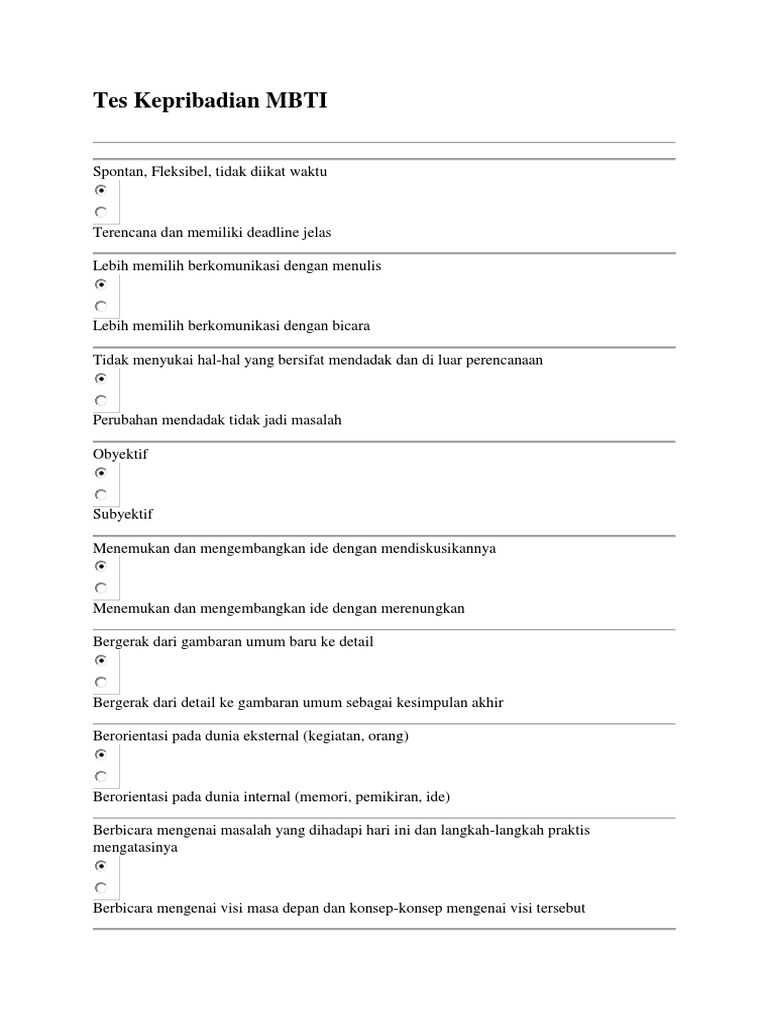 Panduan Lengkap Tes Kepribadian Mbti Pdf