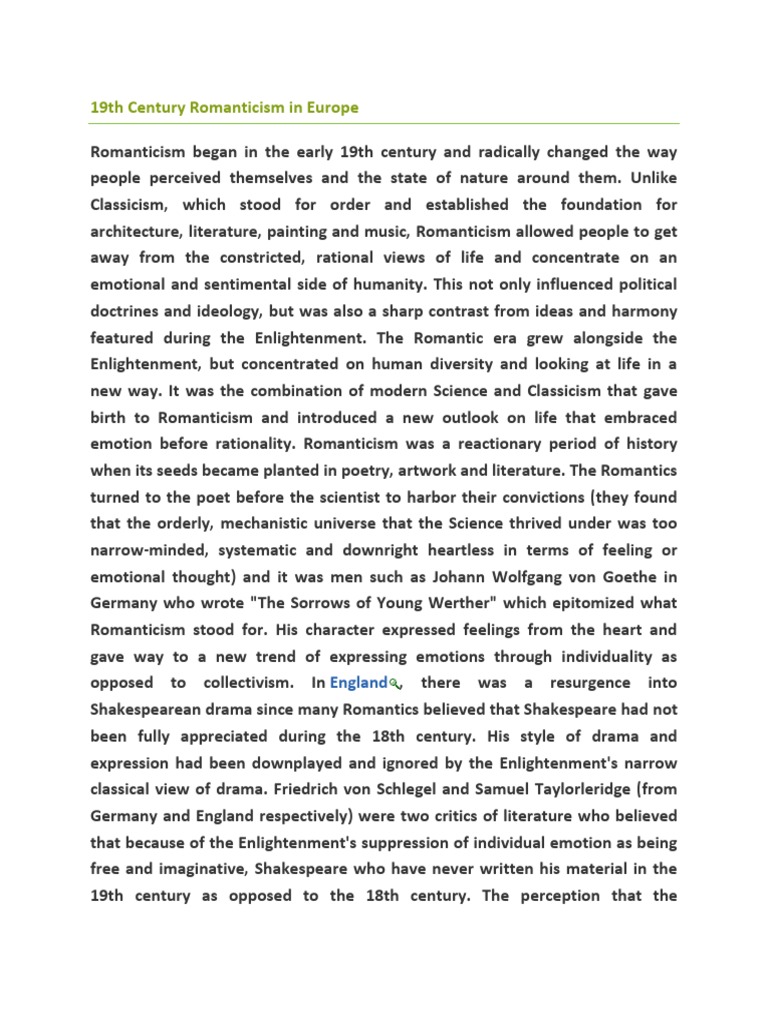 19th Century Romanticism in Europe | PDF | Romanticism | Age Of ...