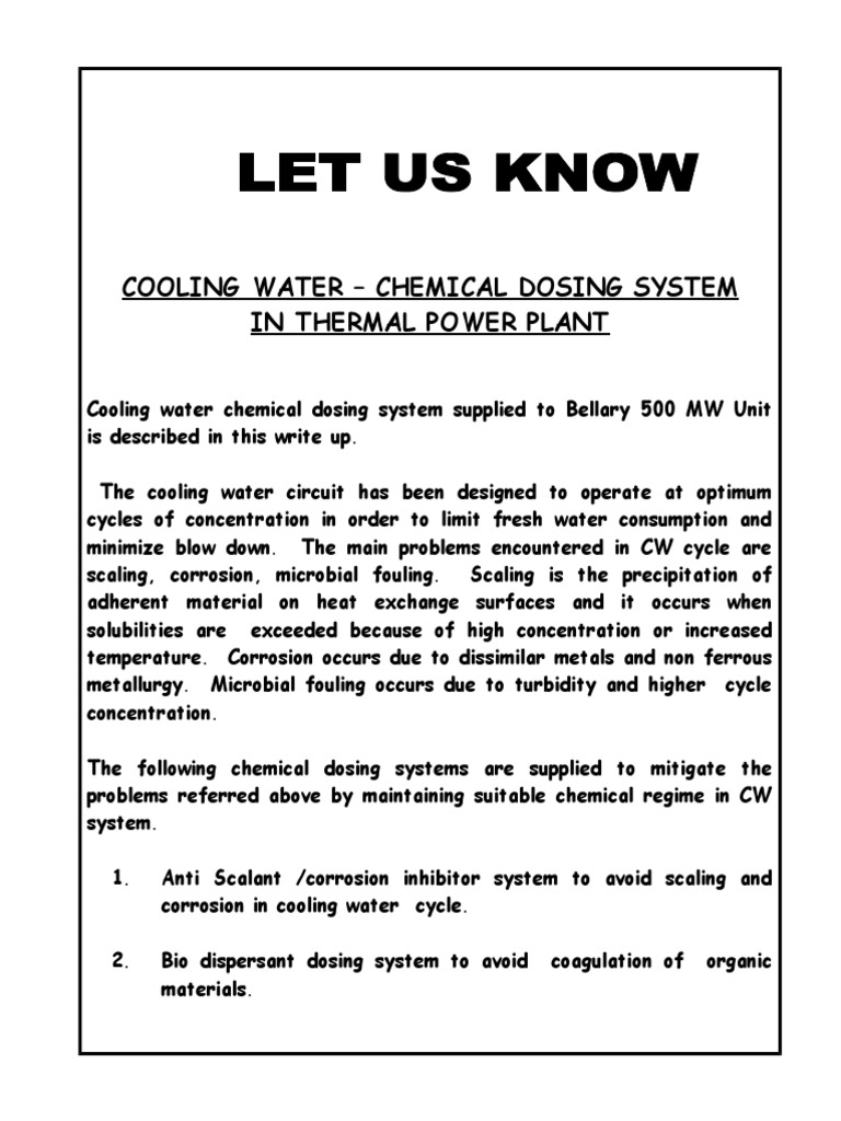 Jun 09 Cooling Water Chemical Dosing System | PDF | Corrosion | Chlorine