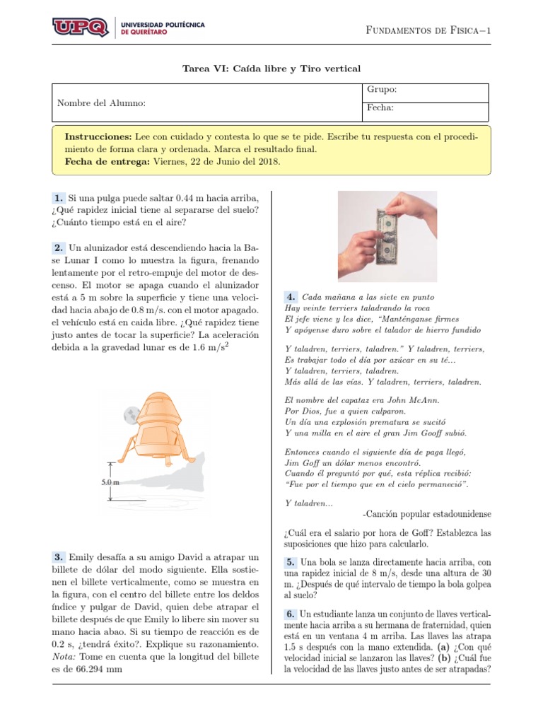 Tarea VI - Caída Libre y Tiro Vertical | PDF | Naturaleza