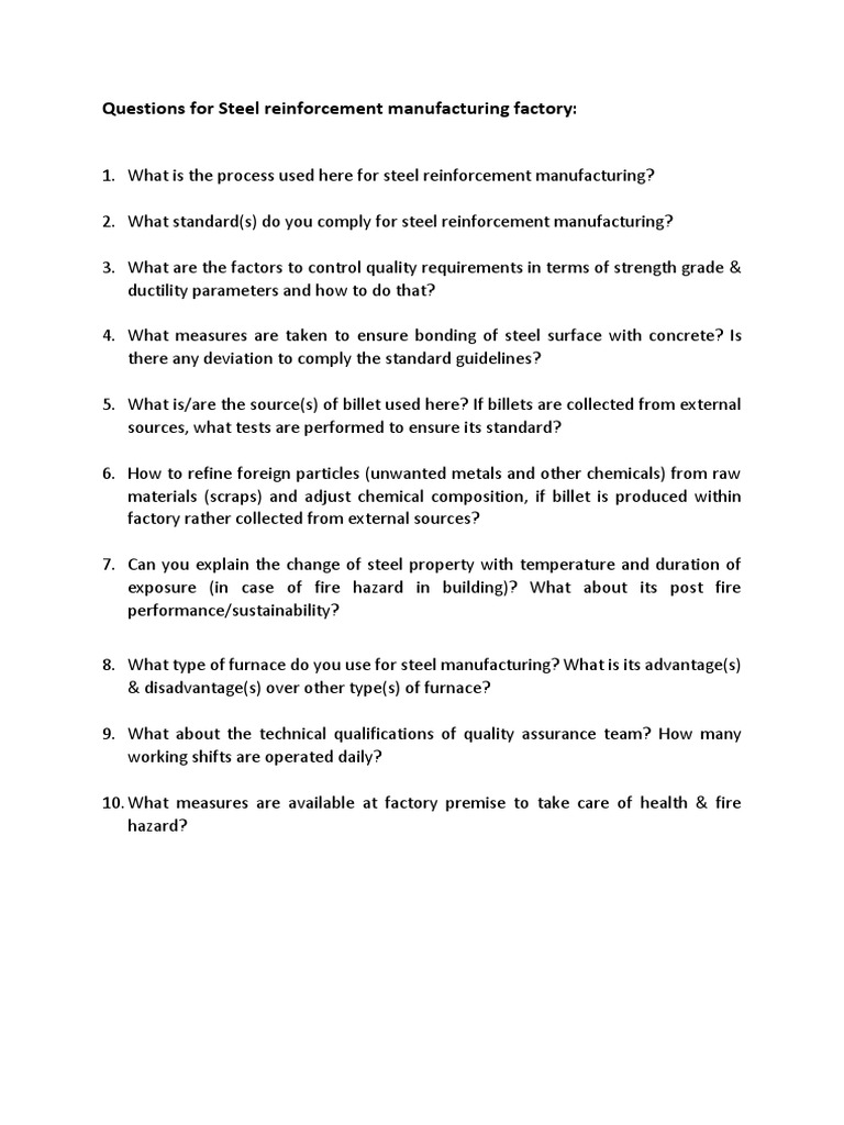 Field Visit Questions for Steel Factory | PDF