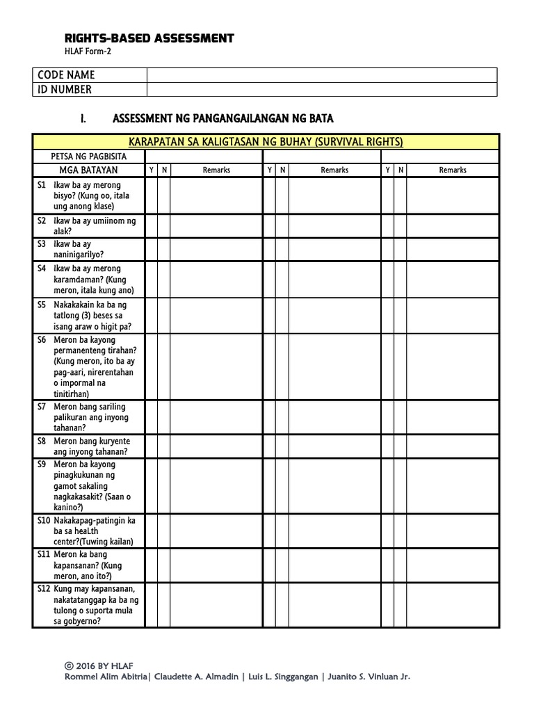 Rights-Based Checklist (HLAF Form2) | PDF
