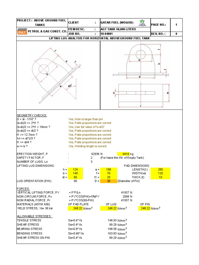 Lifting Lug Calculation 4april2018 | PDF | Stress (Mechanics ...
