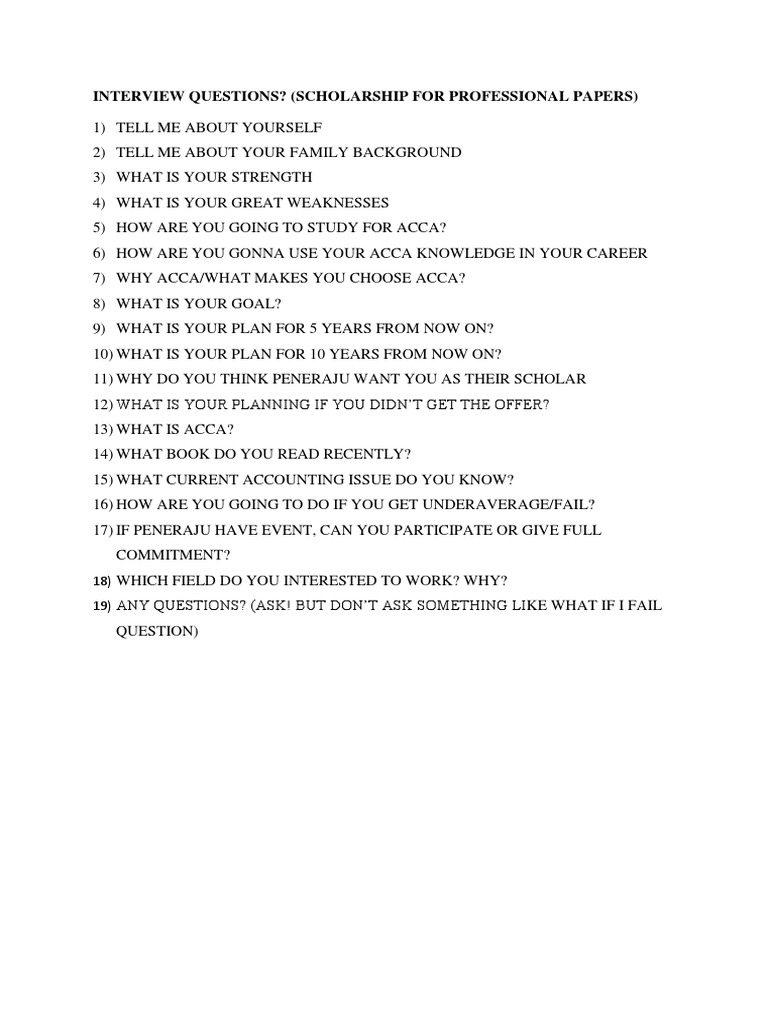 Interview Questions? (Scholarship For Professional Papers) | PDF