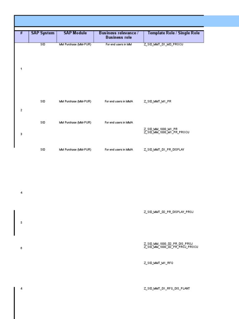 Sap MM Role Matrix | PDF