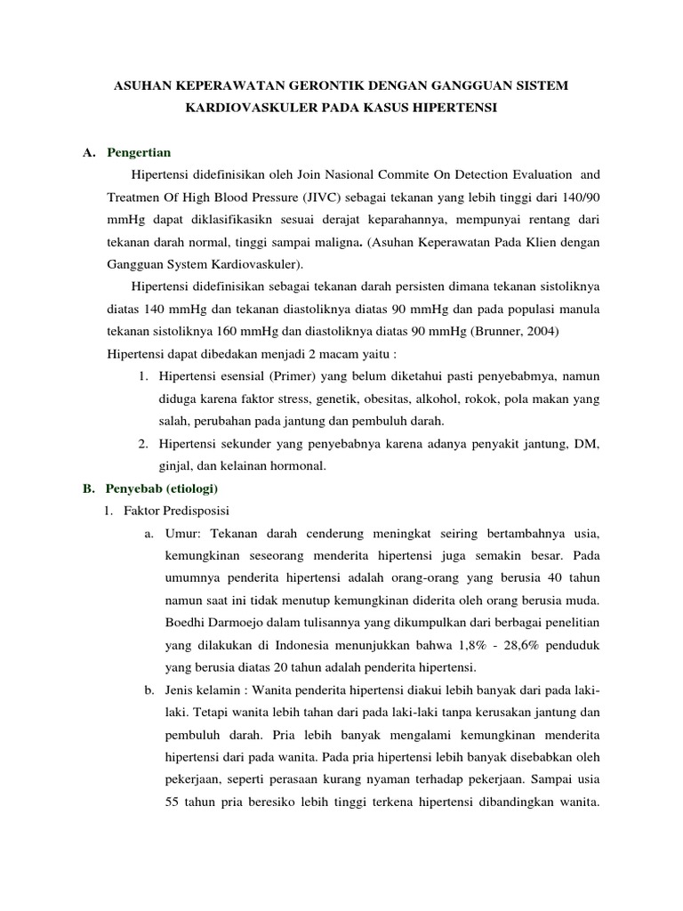 Asuhan Keperawatan Gerontik Dengan Gangguan Sistem Kardiovaskuler Pada Kasus Hipertensi | PDF