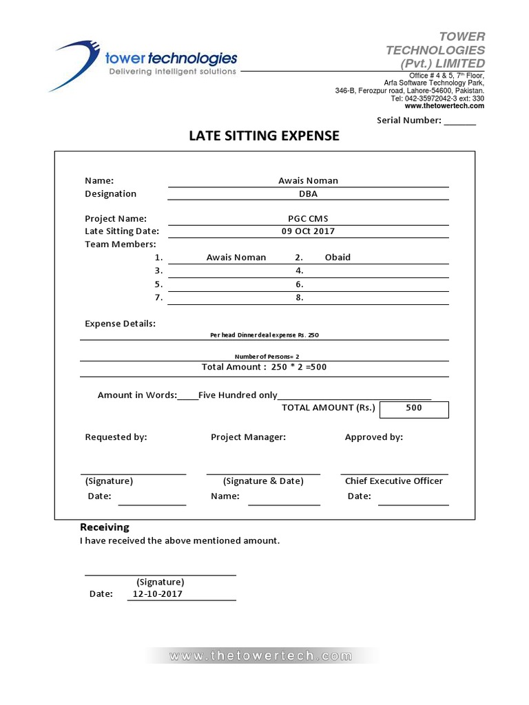 Late Sitting Expense Report for PGC CMS | PDF