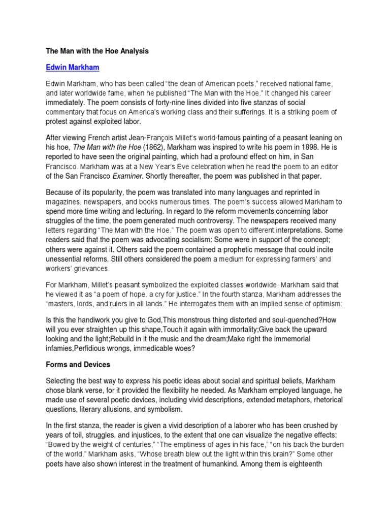 The Man With The Hoe Analysis | PDF | Poetry